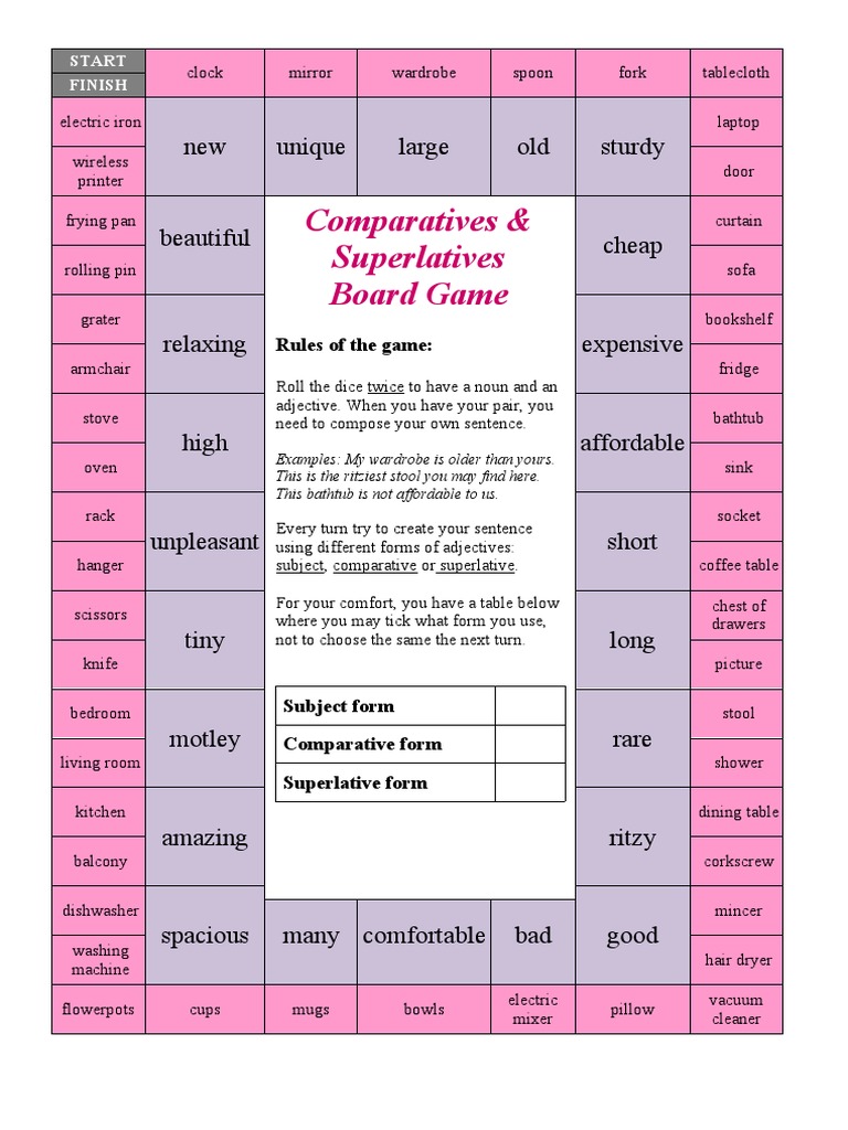 Comparatives and Superlatives Board Game Games Warmers Coolers Writing ...