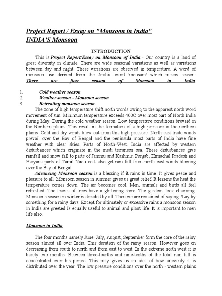Project Report Essay On Monsoon | PDF | Precipitation | Monsoon