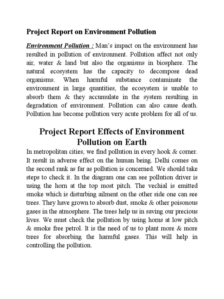 Project Report on Environmental Pollution | PDF | Science & Mathematics ...