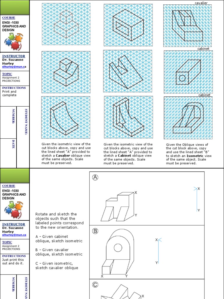 Sketching Projection Views of Cut Blocks: Cavalier, Cabinet, and ...