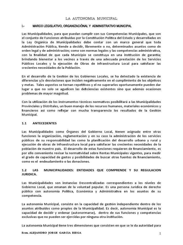 Autonomia Municipal | PDF | Gobierno local | Alcalde