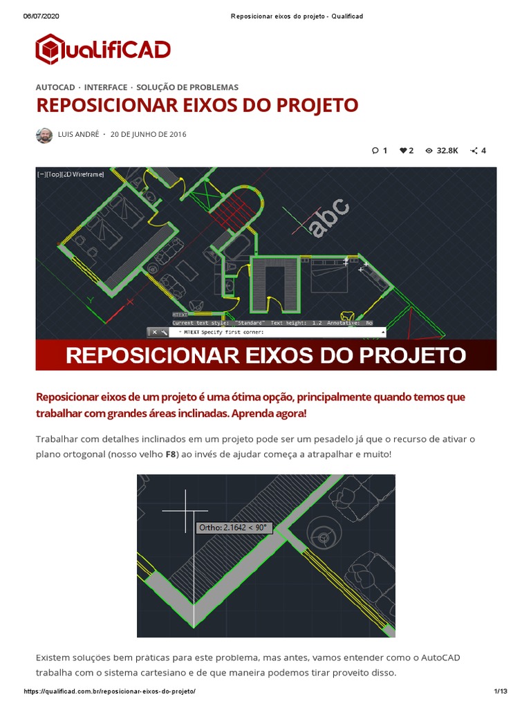 Reposicionando os eixos de um projeto inclinado no AutoCAD | PDF | Sistema de coordenada ...