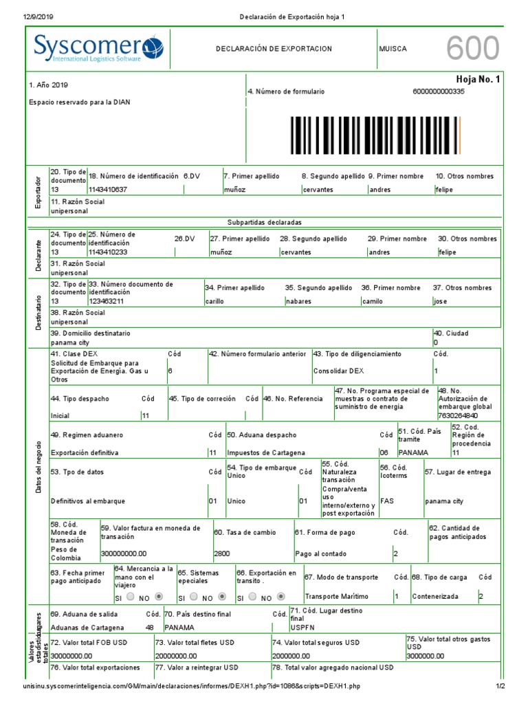 Declaración de Exportación Lleno | PDF | Business | Transporte