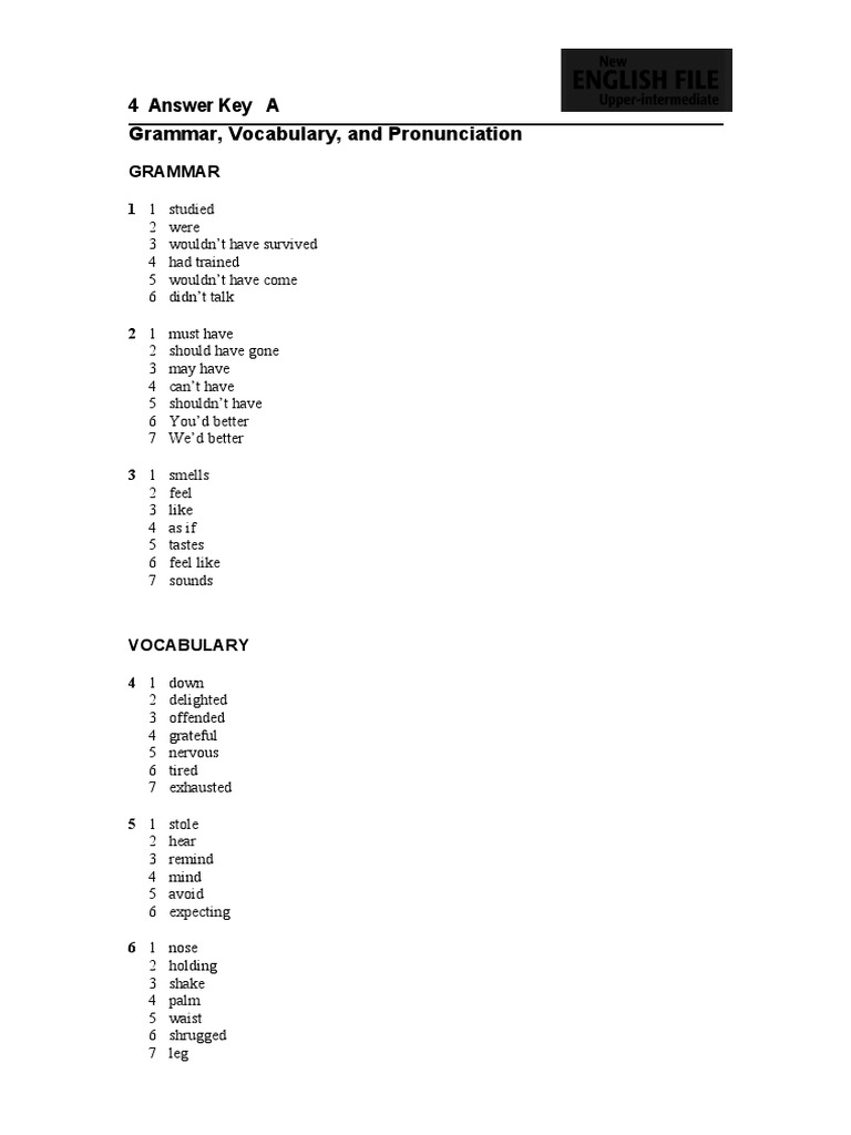 4 Answer Key A Grammar, Vocabulary, and Pronunciation | PDF | Speech ...