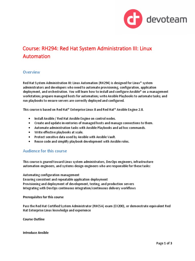 Course: RH294: Red Hat System Administration III: Linux Automation ...