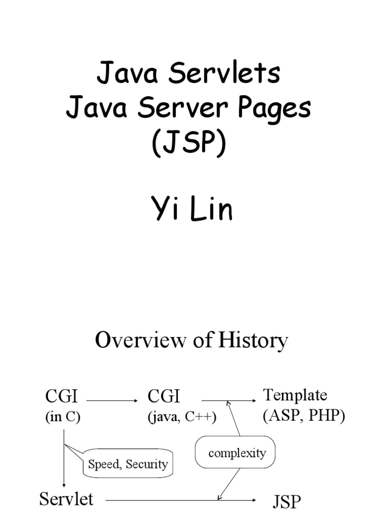 Java Servlets Java Server Pages (JSP) : Yi Lin | PDF | Java Servlet | Java Platform