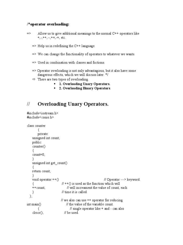Operator Overloading Programs. | PDF | Data Type | Constructor (Object ... Operator Overloading Programs. | PDF | Data Type | Constructor (Object ...