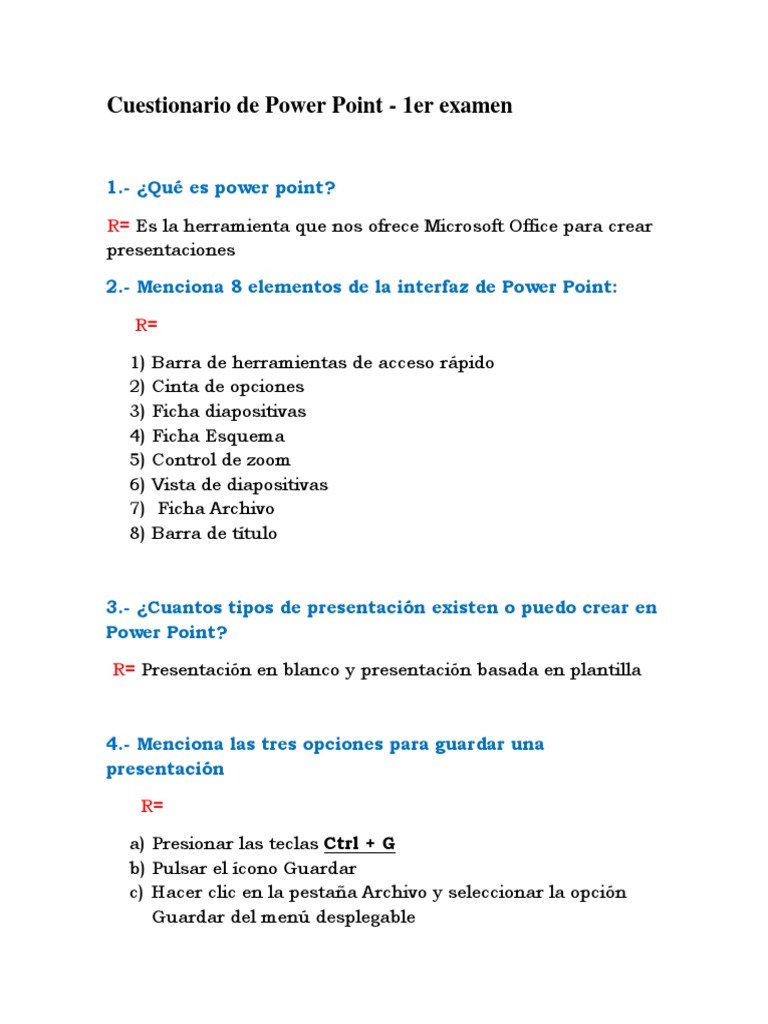 Cuestionario de Power Point | PDF | Microsoft PowerPoint | Software