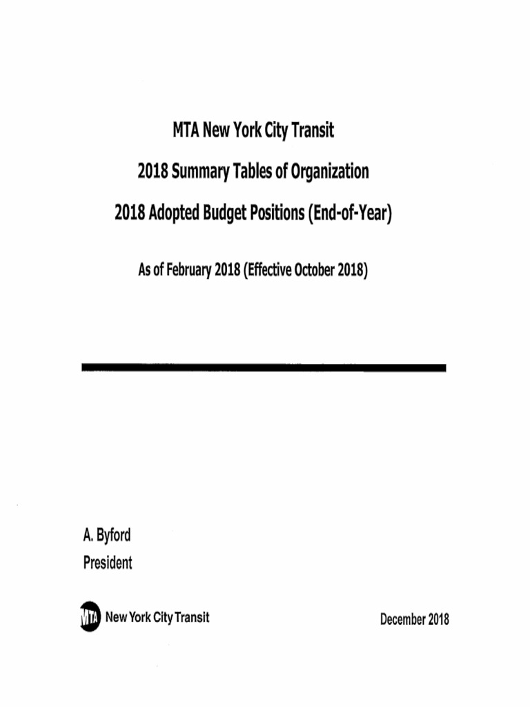 MTA Summary Tables of Organization