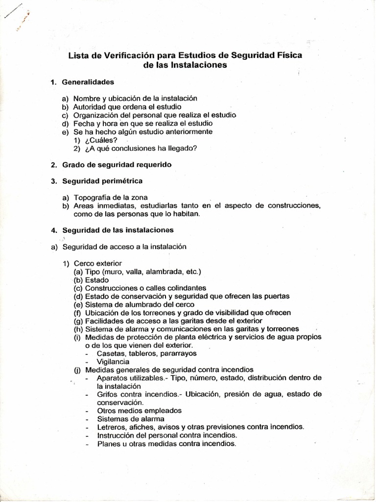 Check List para Estudios de Seguridad Física en Instalaciones PDF | PDF ...