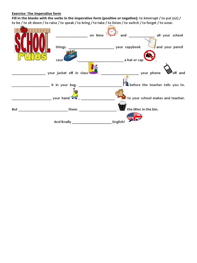 Exercise: The Imperative Form Fill in The Blanks With The Verbs in The ...