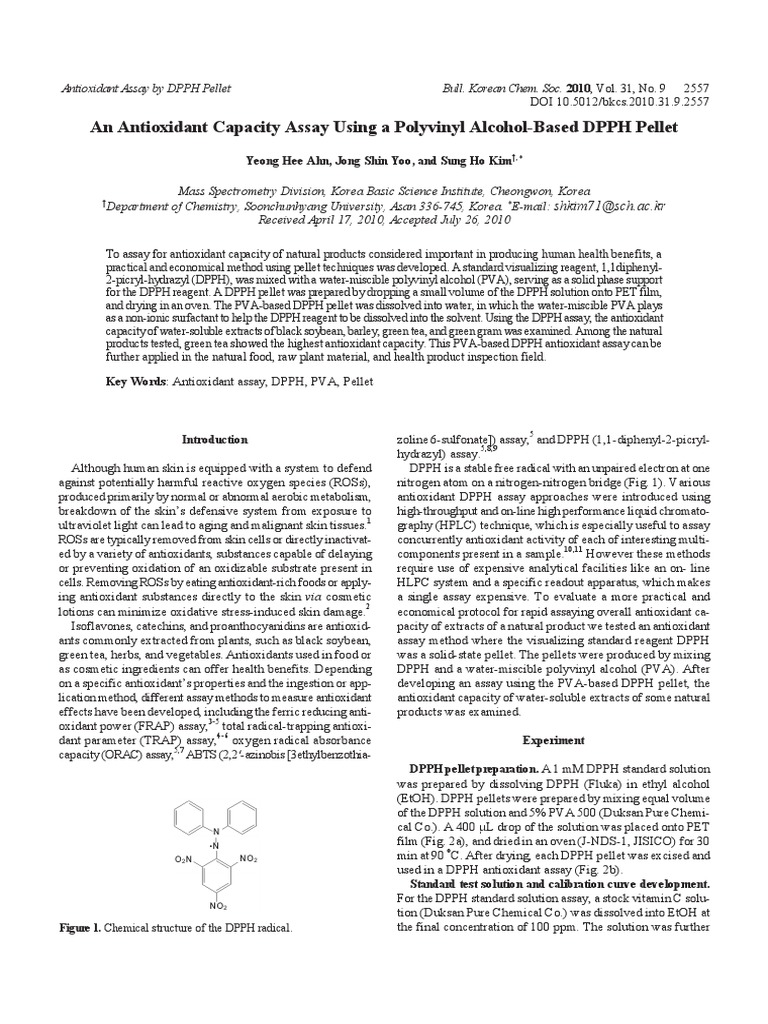 DPPH Antioxidant Assay Using PVA Pellet | PDF | Antioxidant | Ultraviolet