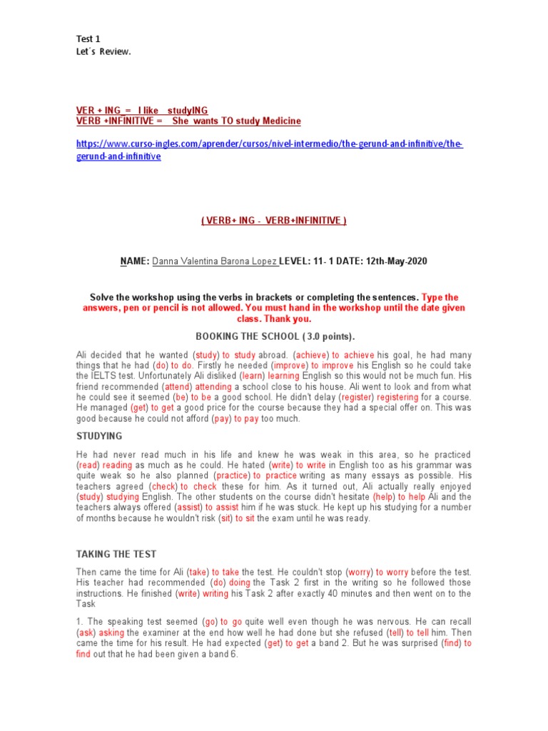 Gerund-And-Infinitive: Test 1 Let S Review | PDF | Behavior ...