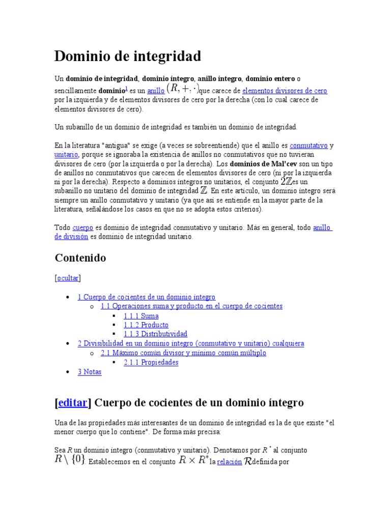 Propiedades fundamentales de los dominios de integridad | PDF | Anillo ...