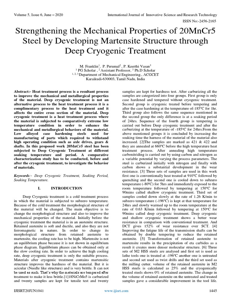Strengthening The Mechanical Properties of 20MnCr5 Steel by Developing ...