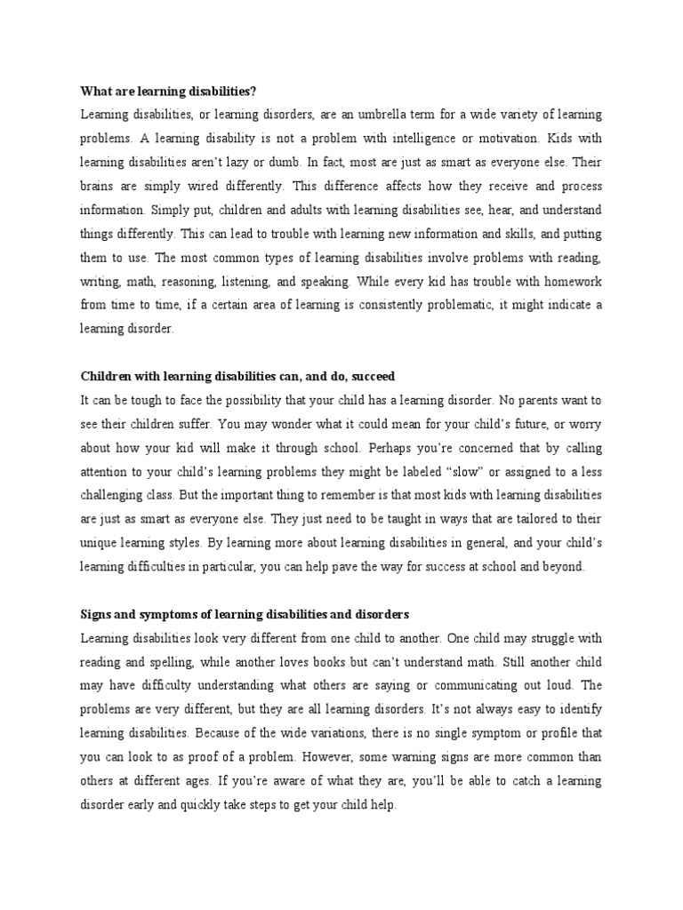 Understanding Learning Disabilities | PDF | Learning Disability ...