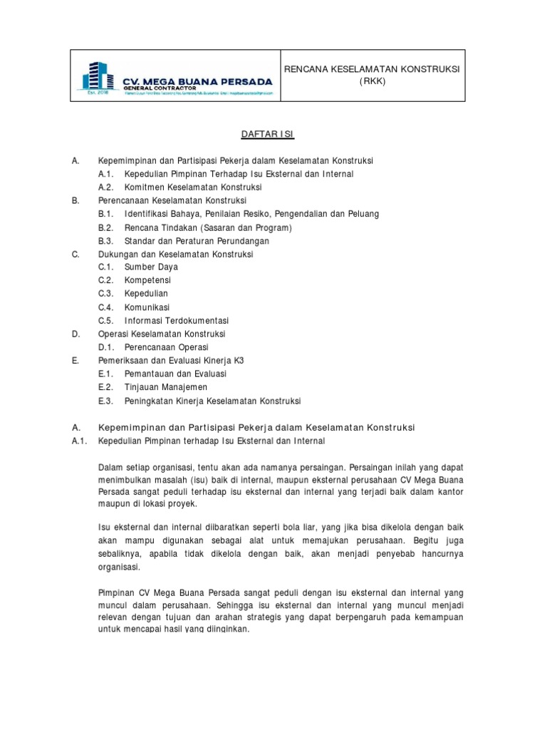 Rencana Keselamatan Konstruksi (RKK) | PDF