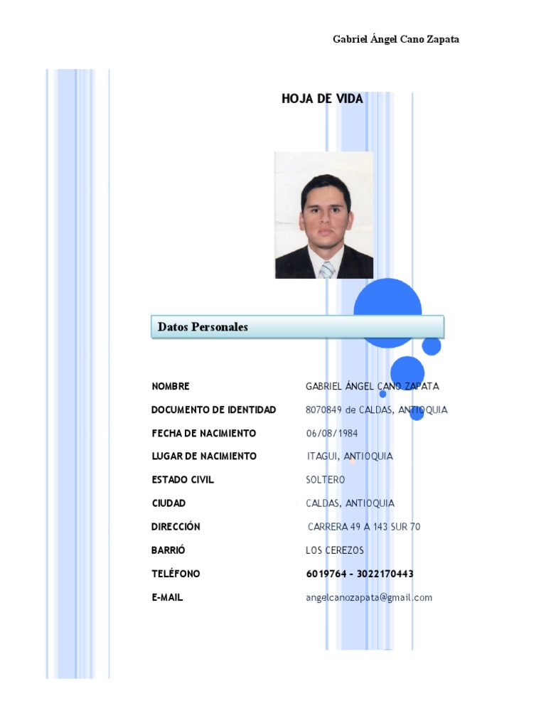 Hoja de Vida: Gabriel Ángel Cano Zapata | PDF | Crecimiento personal y profesional
