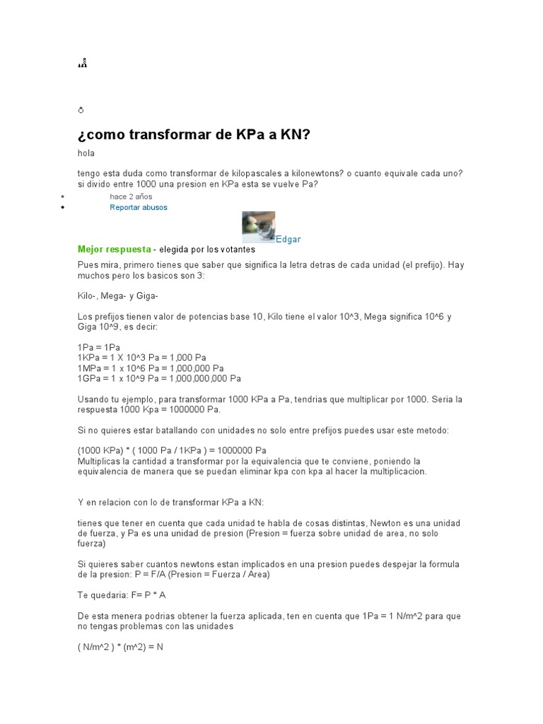 Conversi n De KPa A KN Y Pa PDF