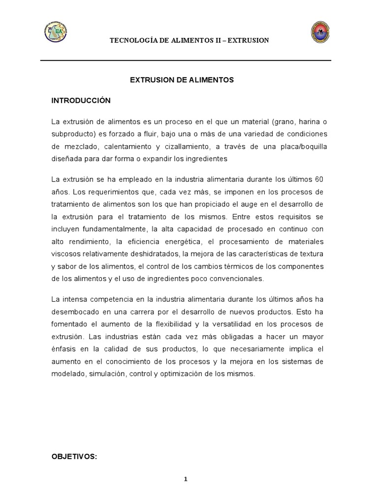 Extrusión en Alimentos Industriales | PDF | Extrusión | Cereales