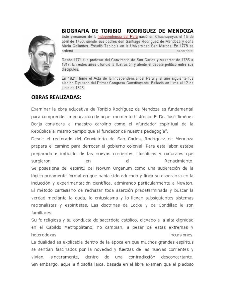 Biografia de Toribio Rodriguez de Mendoza | PDF | Science | Ciencia ...