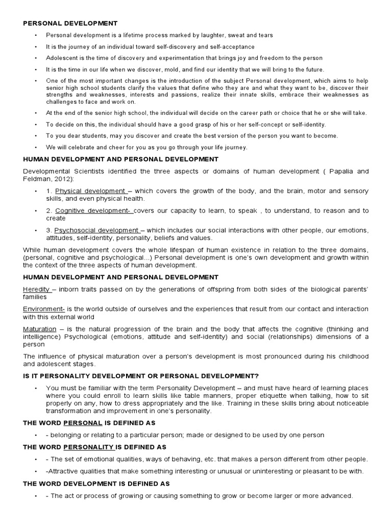 Personal Development - Lesson One | PDF | Developmental Psychology ...