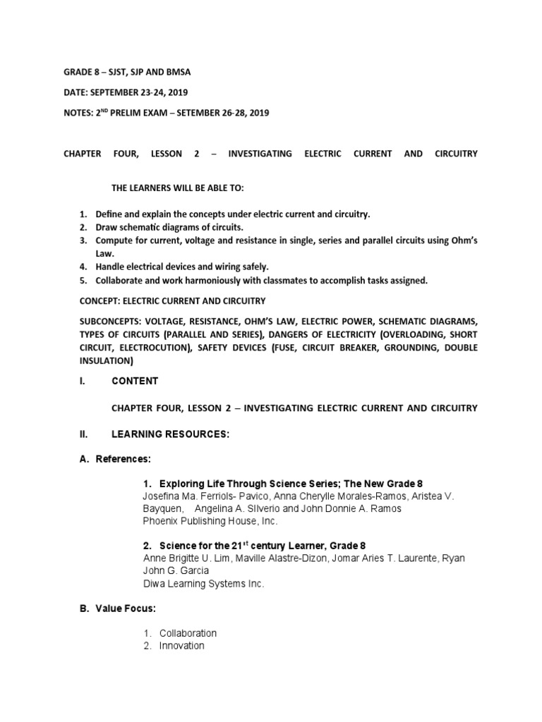 2-Lesson Plan For Electricity and Voltage | PDF | Electronic Circuits ...
