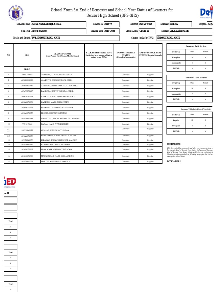 School Form 5A (SF 5A) | PDF | Application Software Suites | Microsoft ...