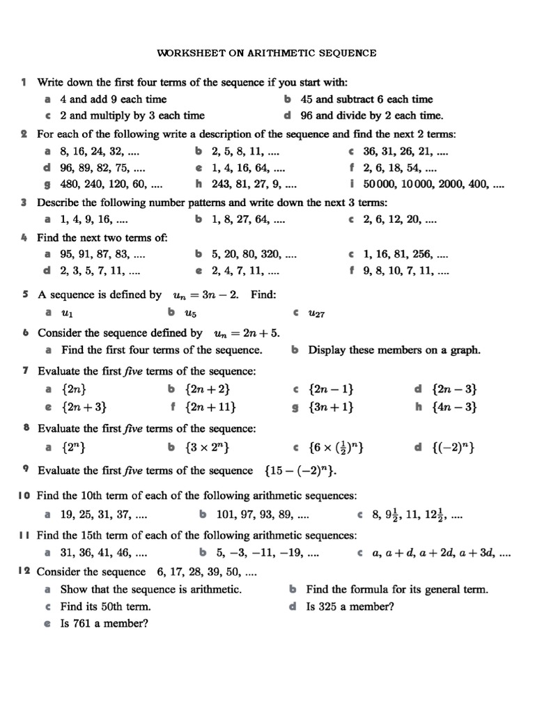 Worksheet On Arithmetic Sequence | PDF