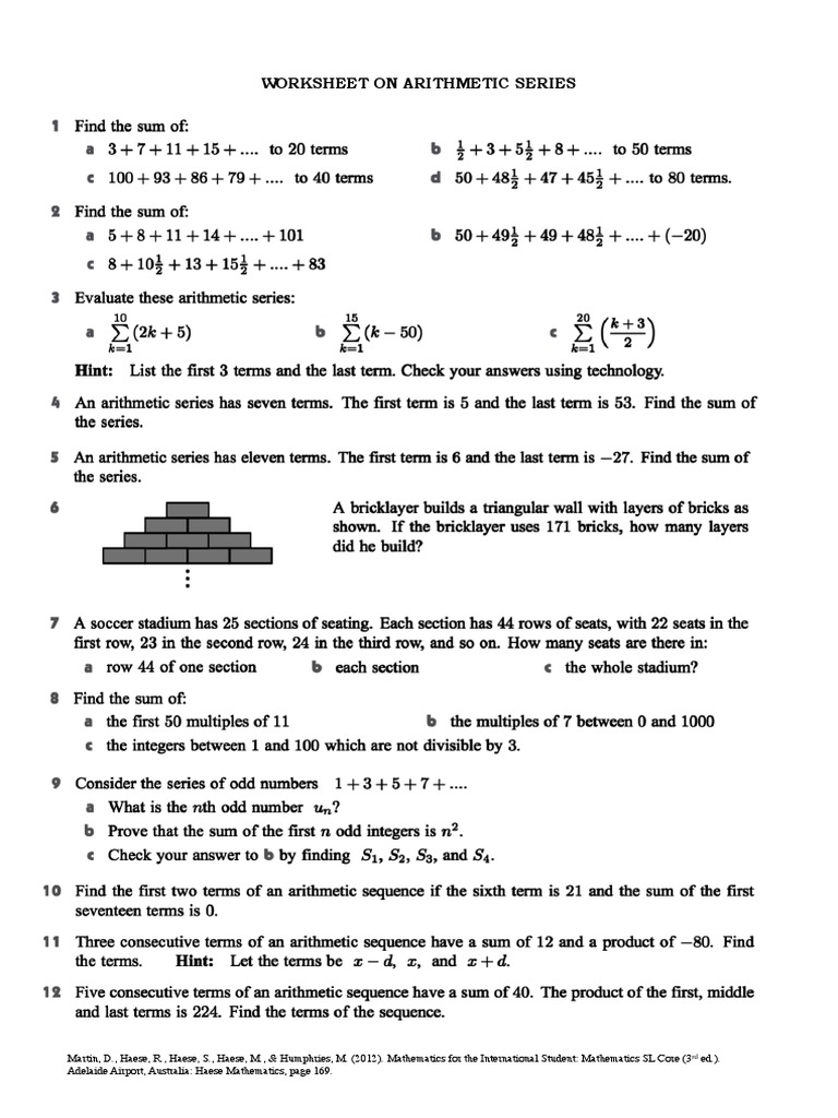 Arithmetic Series Worksheet | PDF | Teaching Methods & Materials