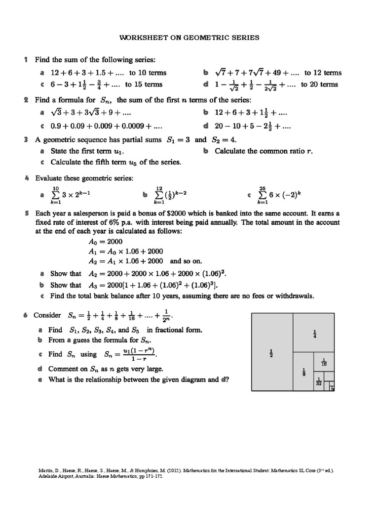 Geometric Series Worksheet Guide | PDF
