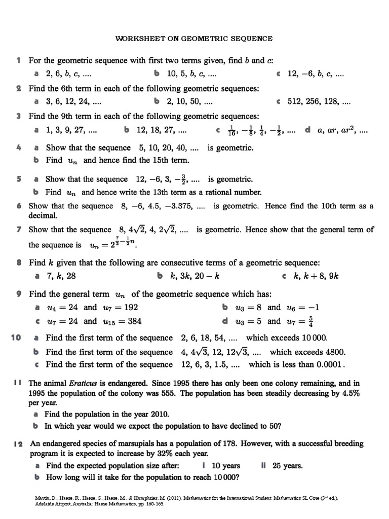 Worksheet On Geometric Sequence | PDF