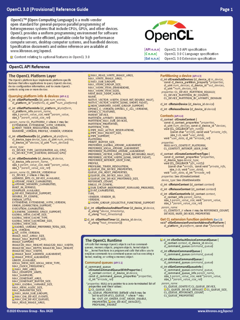 Opencl Api Reference: The Opencl Platform Layer | PDF | Computer Data ...