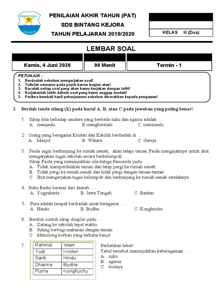 Soal Kls 2 Tema 7 Termin 1 | PDF