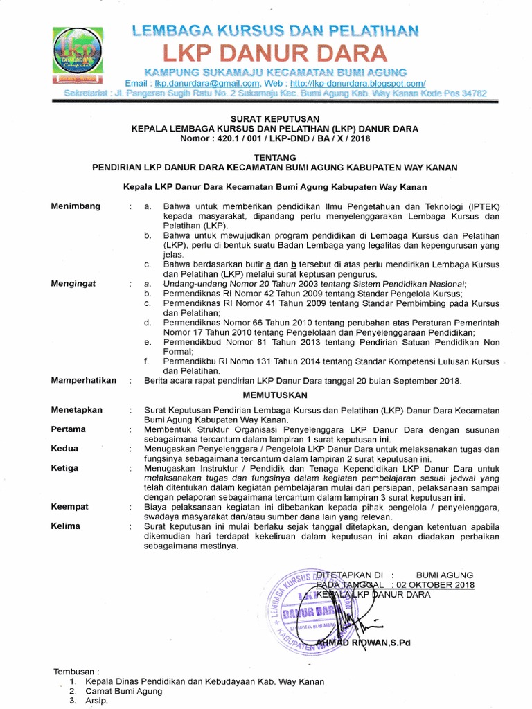 SK Pendirian LKP-1 PDF | PDF