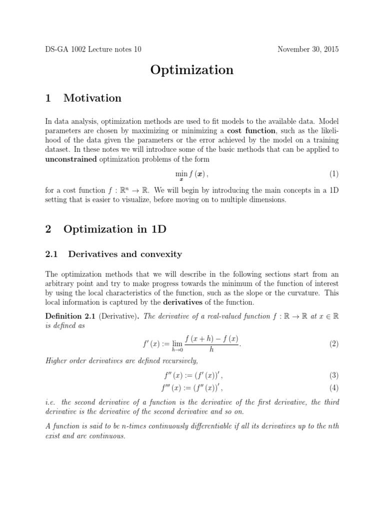 Optimization: 1 Motivation | PDF | Derivative | Mathematical Optimization