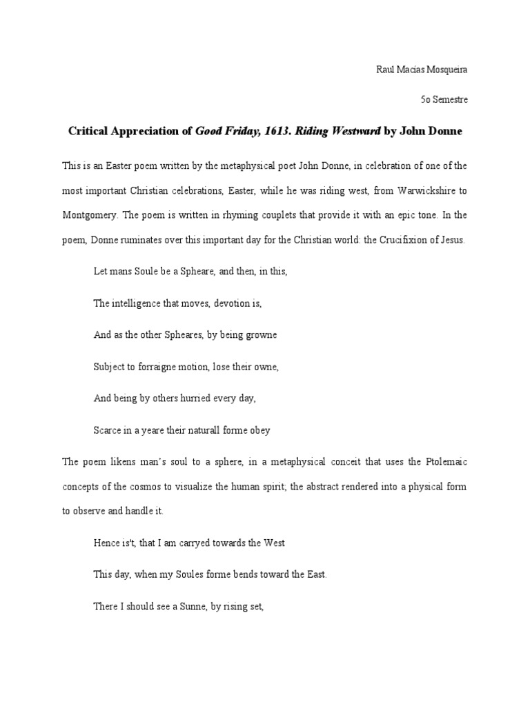 Analysis of Donne's Good Friday Poem | PDF | Penance | Poetry