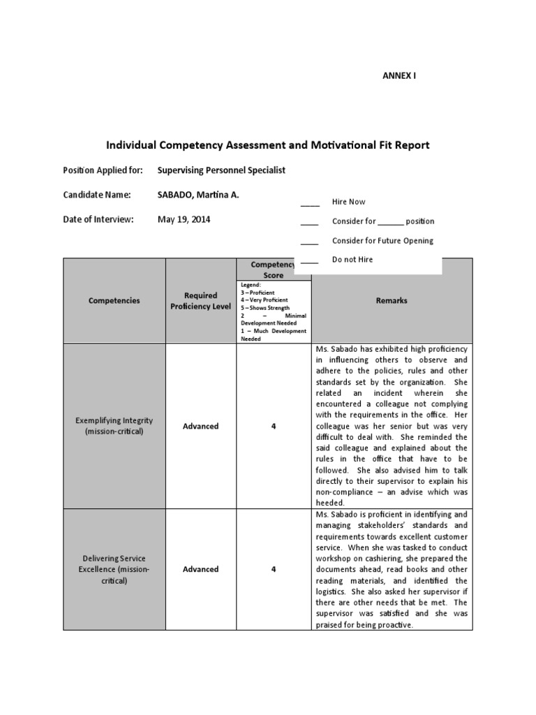 Annex I - Competency Assessment Report | PDF | Business
