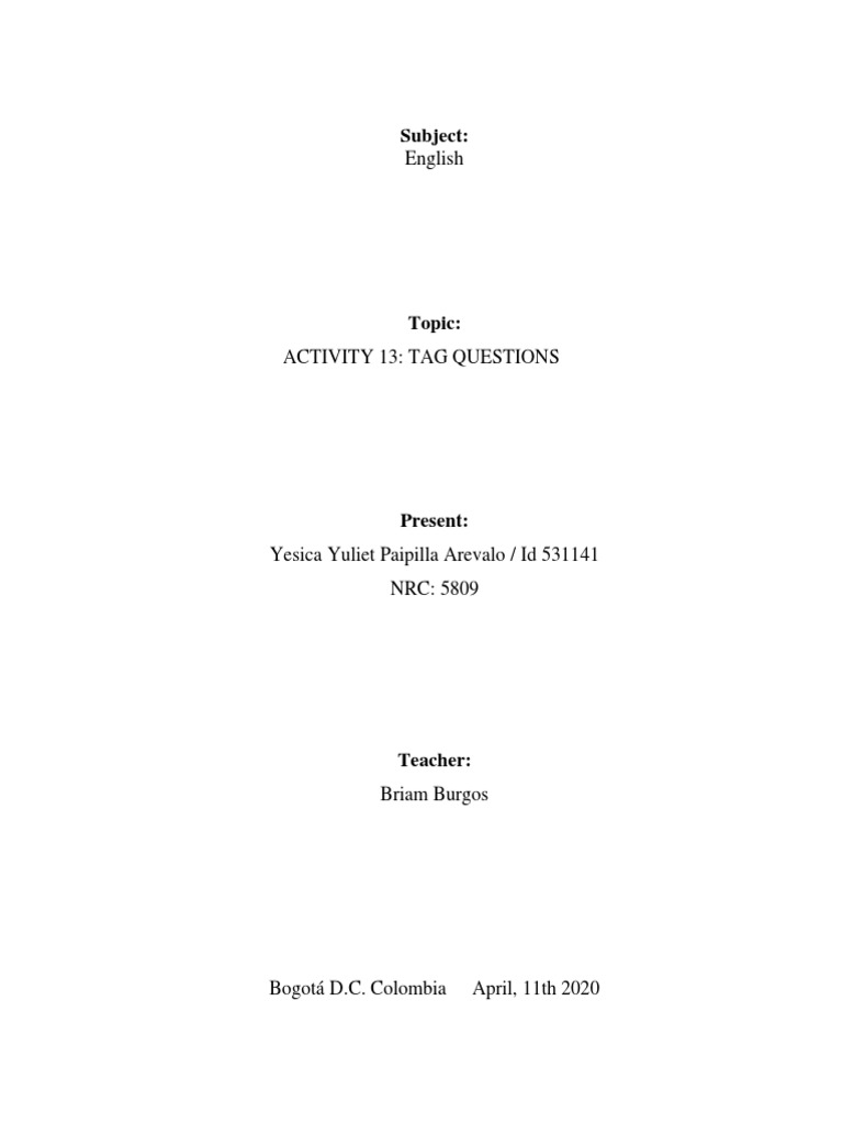 English: Subject | PDF