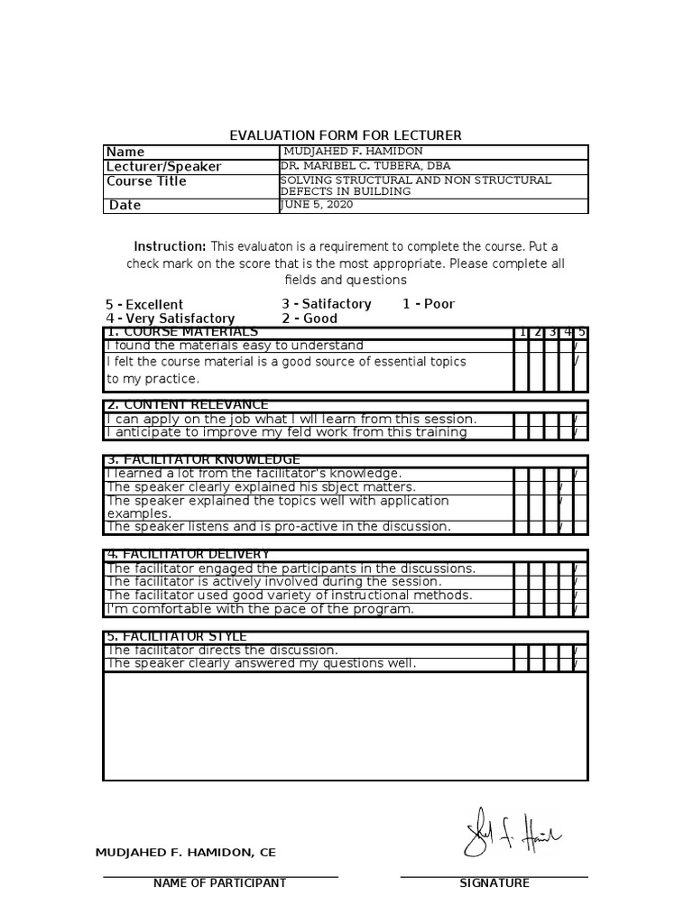 Evaluation Form For Speakers | PDF