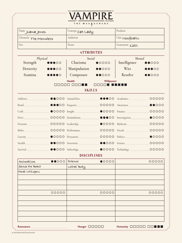 V5 CharacterSheet Juana Jones | PDF