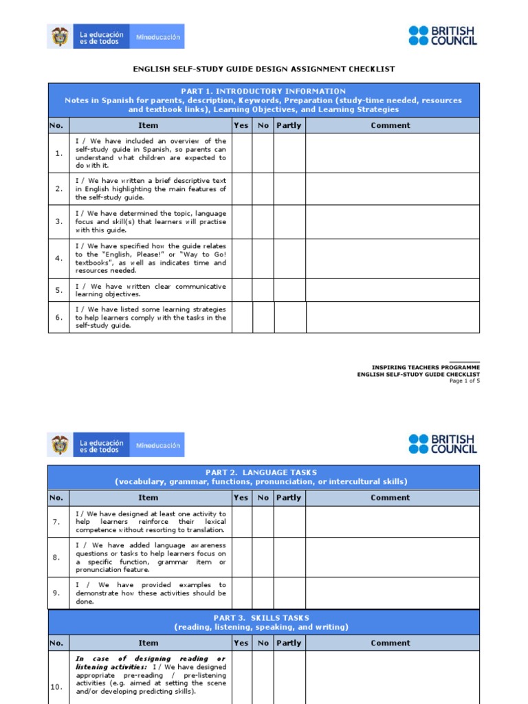 1.1.6 - Self-Study Guide Checklist | PDF | English Language | Learning