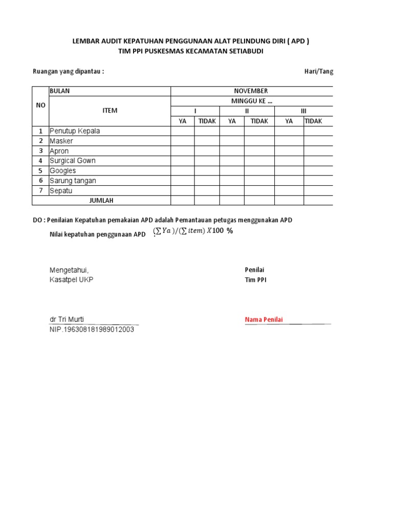 Audit Kepatuhan Penggunaan APD Puskesmas | PDF