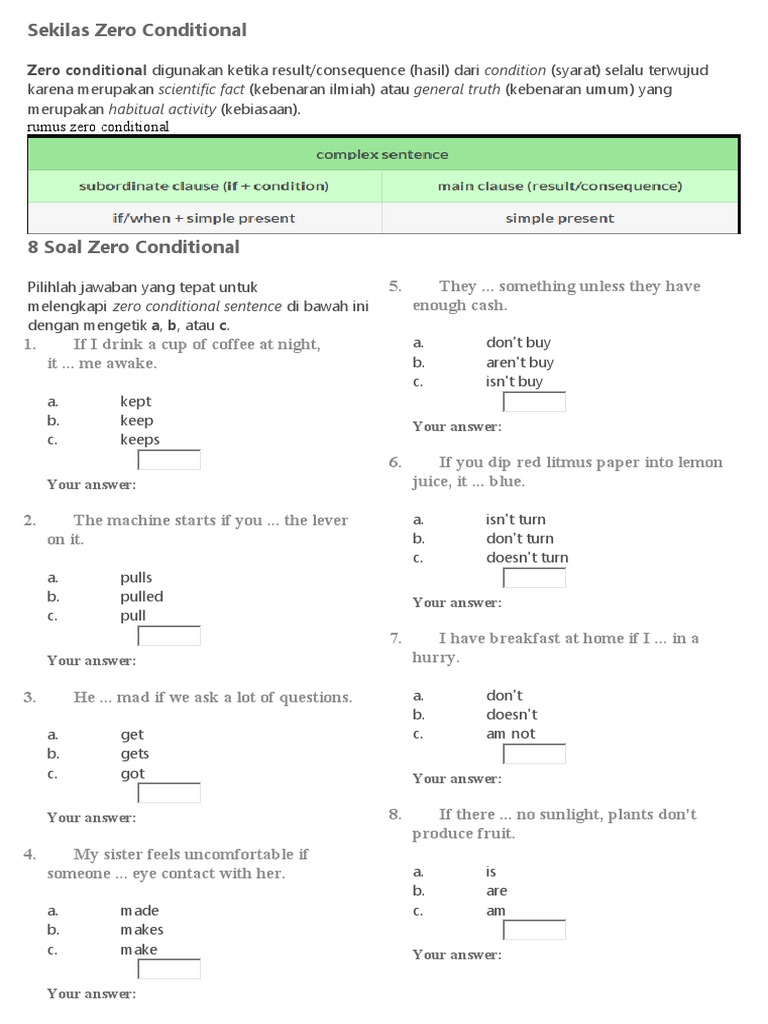 Soal Tentang Conditional Sentence Type 0 Dan 1 | PDF | Verb | Syntax