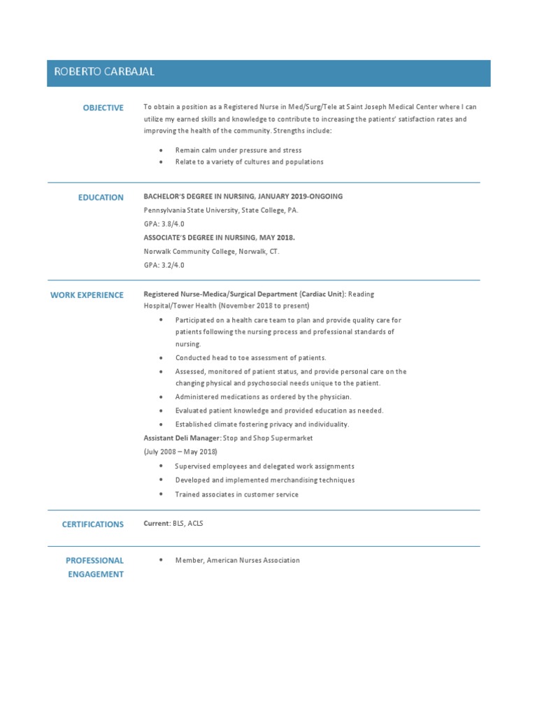 Registered Nurse Resume for Med/Surg/Tele | PDF