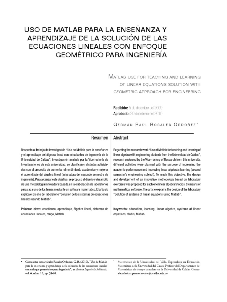 Uso de Matlab para la enseñanza y aprendizaje de la solución de las ...
