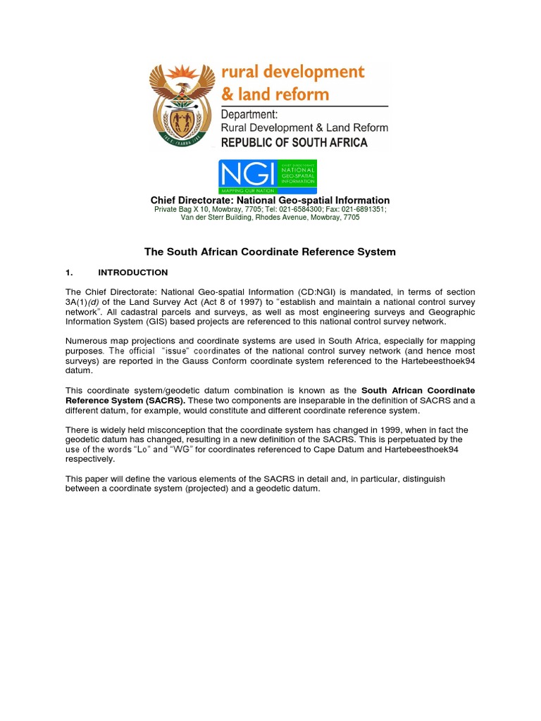 Sa Coordinate Ref System Aug2011 PDF | PDF | Geodesy | Latitude