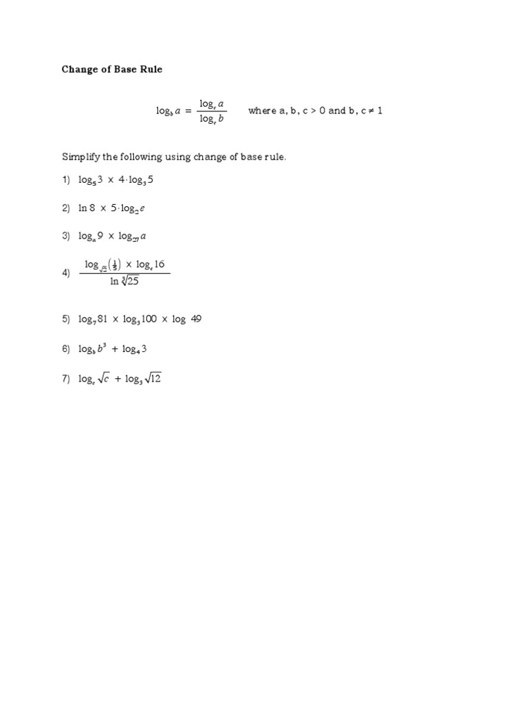 Change of Base Rule Logarithm PDF | PDF