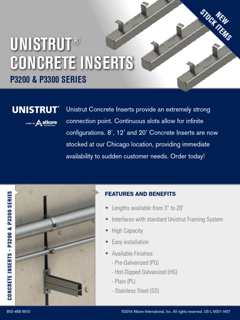 Unistrut Concrete Inserts: P3200 & P3300 SERIES | PDF | Materials ...