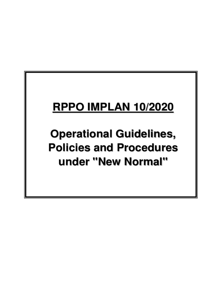 RPPO IMPLAN 10-2020 Operational Guidelines, Policies and Procedures New ...